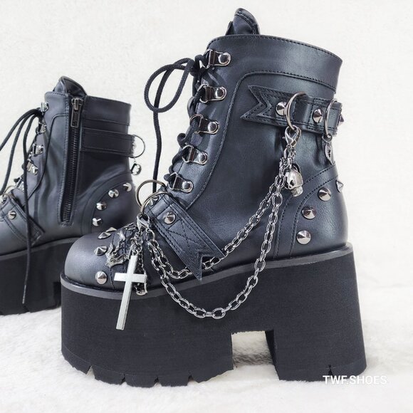 Demonia | Shoes | Ashes 35 Platform Goth Punk Boots Chain Charms ...